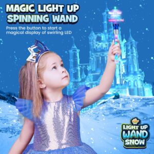 IPIDIPI TOYS Snowflake Wand, Spinning Light Up Wands for Kids - Princess Wands for Little Girls, Magic Wand Toy, Pretend Play Fairy Wand, Sensory Toys for Autistic Children, 4th of July Toys (2 Pack)