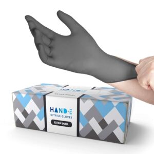 hand-e touch disposable gray nitrile gloves medium 100 count - latex free medical exam gloves, powder free food safe cooking gloves