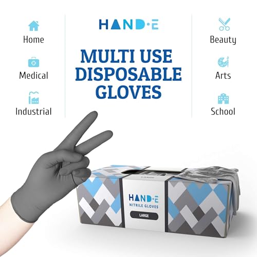 Hand-E Touch Disposable Gray Nitrile Gloves Medium 100 Count - Latex Free Medical Exam Gloves, Powder Free Food Safe Cooking Gloves