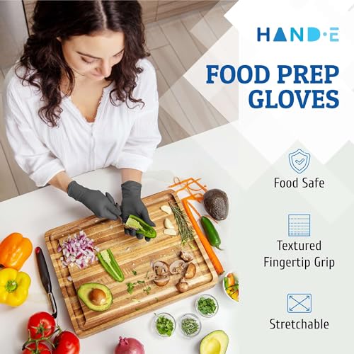 Hand-E Touch Disposable Gray Nitrile Gloves Medium 100 Count - Latex Free Medical Exam Gloves, Powder Free Food Safe Cooking Gloves