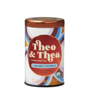 the republic of tea - theo and thea caramel coconut full-leaf black tea, 14 pyramid sachets, low caffeine