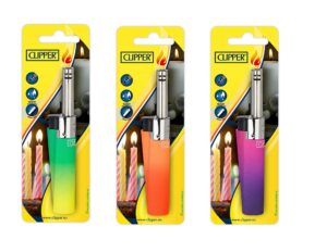 clipper - mini tube reusable lighter - refillable candle lighters with extended wand and adjustable flame - great lighters for candle, bbq, firepits, and use in the outdoors - 3 pack - gradient