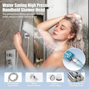 Gabrylly Shower System Brushed Nickel, Rain Shower head with handheld Shower Spray Combo, Rainfall Shower Faucet Set Complete, High Pressure 10" Stainless Steel Shower Valve Set