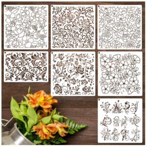 large flower stencils for painting floral leaf stencil rose vine background template paint stencils for painting on wood burning art craft canvas furniture wall (7 large flowers)