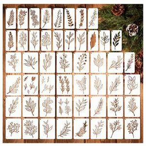 leaf stencils for crafts small leaves and and branches paint plant stencil for painting on wood wall card making, tiny nature vine herb essential art stencils for adults kids (50 leaves)