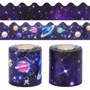 2 rolls bulletin board borders,100 ft galaxy scalloped borders trim for bulletin boards, desks, lockers, home, school or classroom decor (starry sky and outer space)