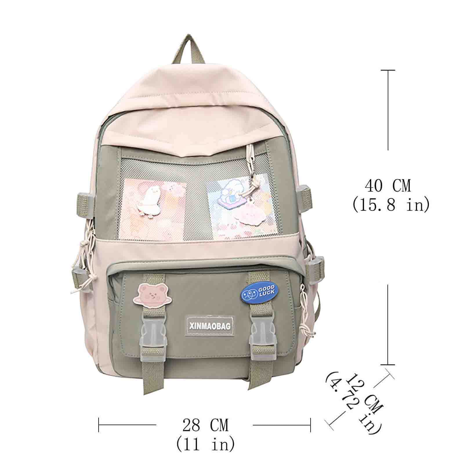 BXCNCKD Kawaii Backpack with Pins Kawaii School Backpack Cute Aesthetic Backpack Cute Kawaii Backpack for School (green)