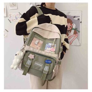 BXCNCKD Kawaii Backpack with Pins Kawaii School Backpack Cute Aesthetic Backpack Cute Kawaii Backpack for School (green)