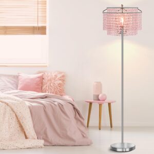 luvkczc crystal floor lamp, modern standing lamps with double-layer lampshade, floor lamps with on/off foot switch, tall pole lamp for living room, girl bedroom, dresser, office