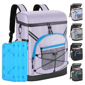 backpack cooler for 40 cans, leakproof cooler backpack insulated waterproof with 3 ice packs insulated soft coolers for beach hiking camping fishing picnic - light purple