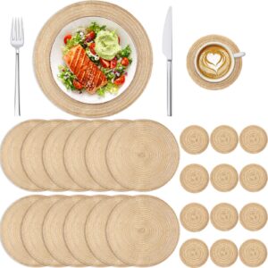 thenshop 24 pcs woven round placemats and rattan coasters set 12 pcs 15 inch dining table mats 12 pcs 4 inch coasters non slip washable heat resistant farmhouse boho place mat(beige)