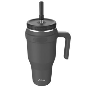 zukro 40 oz tumbler with handle and straw lid， leak proof vacuum insulated stainless steel water bottle, fit in cup holder, no sweat, keeps drinks cold 24 hours, bpa free, dishwasher safe - black