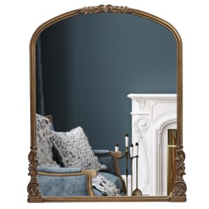 wylde iris 28.4x35 inch english estate carved arch wood wall mirror, antique gold, mirror for entryway, living room, bathroom