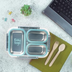 Easy Togo 3 Compartment Stainless Steel Bento Box, 40oz Meal Prep Containers Reusable Lunch Box for Adults, Leak & Spill Proof Design Snack Box, Salad, Fruit, Food Container with Lids, Blue Lunchbox