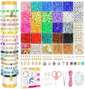 dowsabel clay beads bracelet making kit for beginner, 5000 pcs preppy polymer clay beads with charms kit for jewelry making, diy arts and crafts birthday gifts toys for kids age 6-13