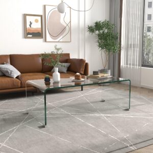 ianiya tempered glass coffee table for modern living room decor, easy to clean with safe rounded edges and durable design, 39.3" l x 19.6" w x 13.78" h (1, transparent coffee table)