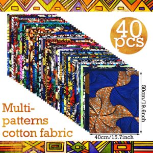 Mixweer 40 Pcs African Cotton Fabric Square No Repeat Quilting Fabrics Bundles African Wax Fabric Cotton Ankara Fat Quarters for DIY Sewing Cloths Handmade Accessories (20 x 16 Inch)