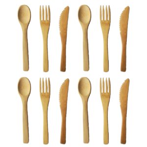 4 sets total 12 pieces bamboo utensils bamboo tableware bamboo cutlery set portable travel flatware contains fork spoon knife, for home office picnic use