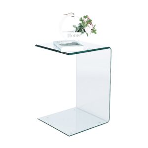 GSSDEE Tempered Glass End Table, Sofa Side Table Clear C-Shape Design for Living Room, Versatile Nightstand with Smooth Edges