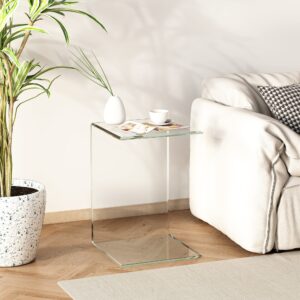 GSSDEE Tempered Glass End Table, Sofa Side Table Clear C-Shape Design for Living Room, Versatile Nightstand with Smooth Edges