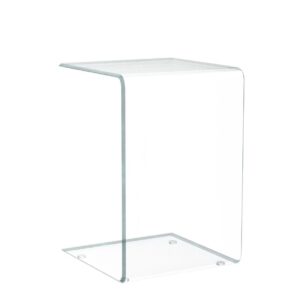 GSSDEE Tempered Glass End Table, Sofa Side Table Clear C-Shape Design for Living Room, Versatile Nightstand with Smooth Edges