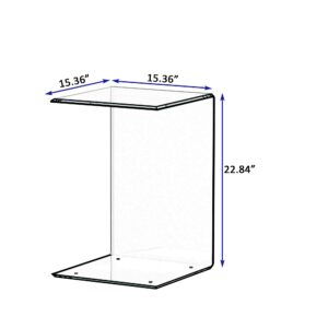 GSSDEE Tempered Glass End Table, Sofa Side Table Clear C-Shape Design for Living Room, Versatile Nightstand with Smooth Edges