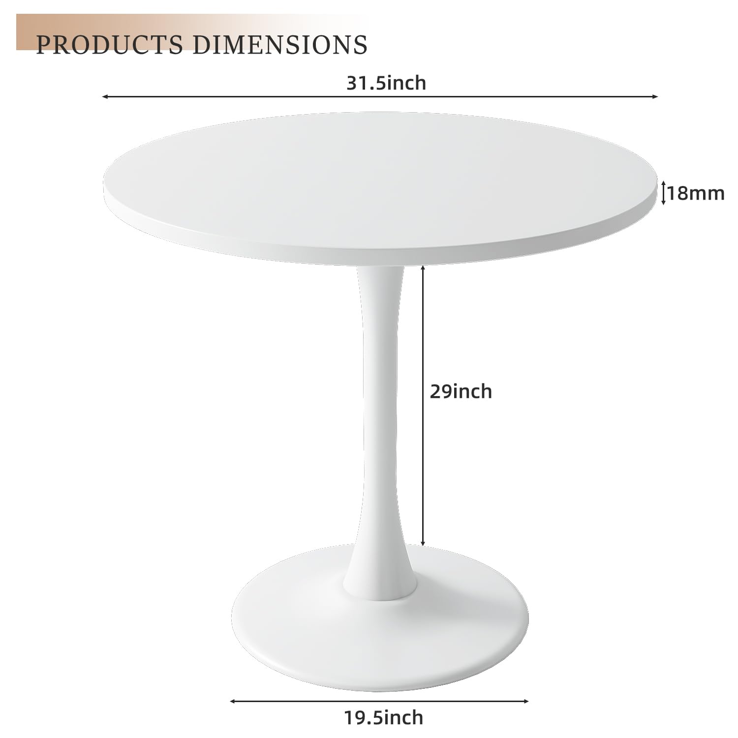 Kasinali 31.5 inch White Round Table Modern Dining Table Tulip Round Kitchen Table Mid Century Coffee Table for Living Room