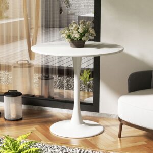 Kasinali 31.5 inch White Round Table Modern Dining Table Tulip Round Kitchen Table Mid Century Coffee Table for Living Room