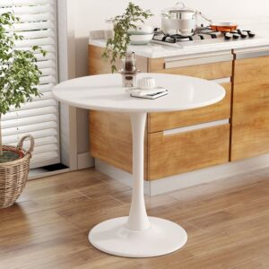 Kasinali 31.5 inch White Round Table Modern Dining Table Tulip Round Kitchen Table Mid Century Coffee Table for Living Room