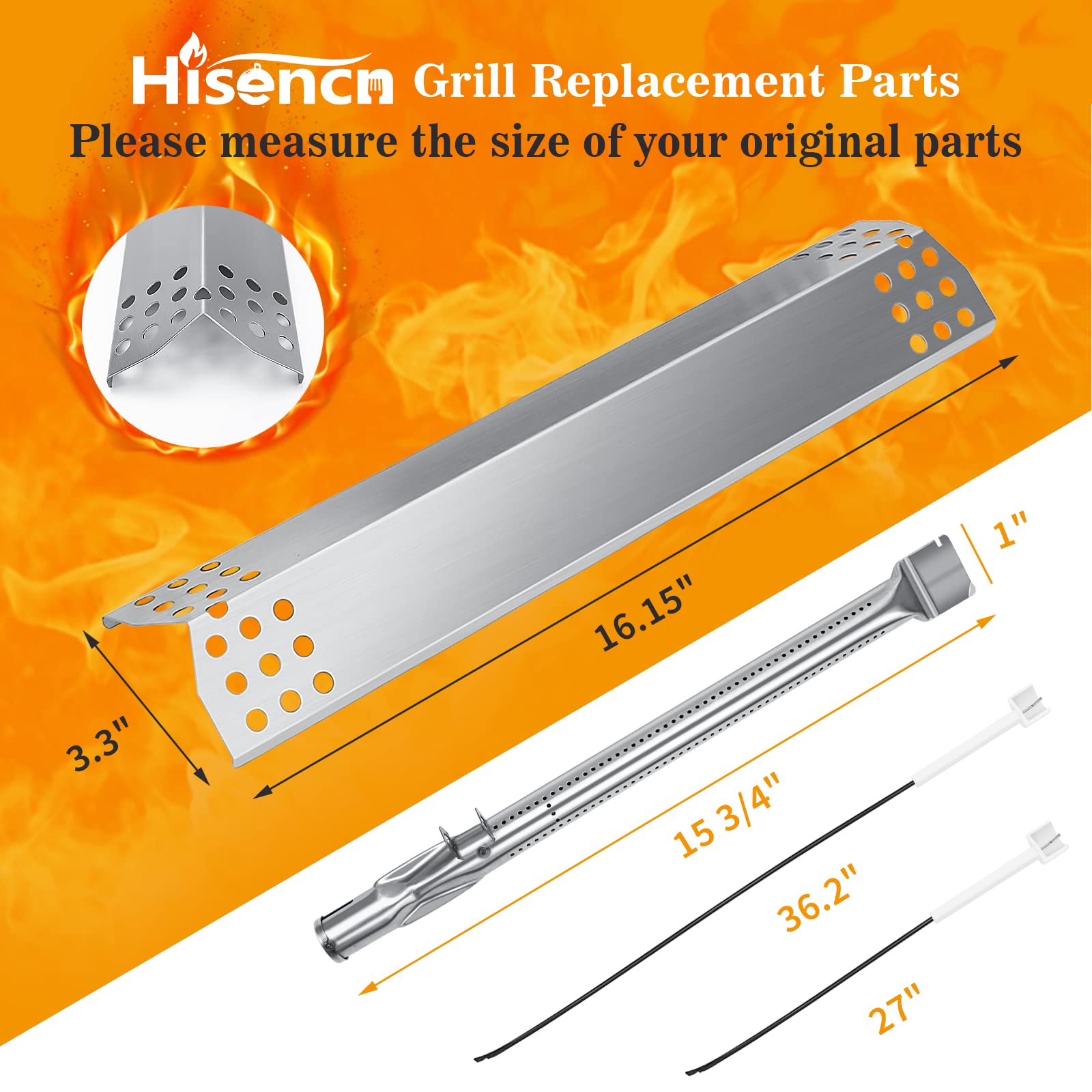 Hisencn Replacement Parts for Monument Grills 24367, 35633, 17842, 24633, 41847NG, 77352, 77352MB, Heat Tent and Grill Burner& Igniter Replacement Parts for Monument Grills 4-Burner Gas Grill