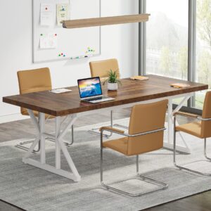 tribesigns 6ft conference table, 70.86 l x 31.49 w x 29.52 h inches rectangle meeting room table, rustic wood seminar table executive desk for office, conference room(brown/white)