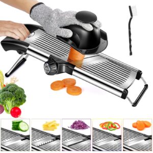 madebygnl mandoline slicer for kitchen, adjustable stainless steel vegetable cutter,vegetable chopper for potato, tomato, veggie salad and onion, french fry cutter with cut-resistant gloves