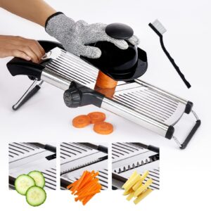 MadebyGNL Mandoline Slicer for Kitchen, Adjustable Stainless Steel Vegetable Cutter,Vegetable Chopper for Potato, Tomato, Veggie Salad and Onion, French Fry Cutter with Cut-Resistant Gloves