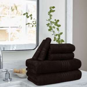 BOUTIQUO 6 Pack Cotton Towel Set, Contains 2 Bath Towels 28x55 inch, 2 Hand Towels 16x24 inch & 2 Wash Coths 12x12 inch, Ideal Everyday use, Ultra Soft Compact & Lightweight - Chocolate Brown