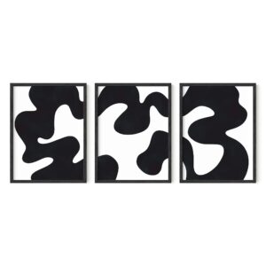 haus and hues black and white wall art - set of 3 abstract art large black and white wall art for bathroom, minimalist wall decor black and white abstract wall art modern art (framed black 12x16)