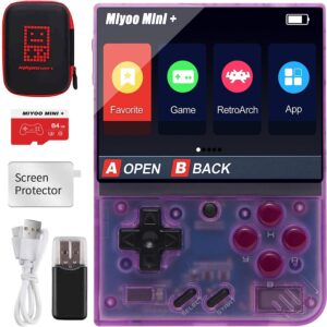 miyoo mini plus handheld game console with storage bag, 3.5 inch open source retro game console, built in 64g tf card & 10000+ classic games, support wifi