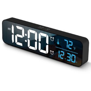 digital clock, clock for bedroom, digital wall clock, clocks for living room decor, desk clock, table clock, digital clock large display, smart alarm clock for office blue (wired black+blue digit)