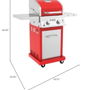 Nexgrill Deluxe 2-Burner Propane Barbecue Gas Grill with Warming Rack, 401 sq. in, 28000 BTUs, Outdoor Cooking, Patio, Barbecue Grill, Foldable Side Table, with Full stainless Steel Control Panel, Red