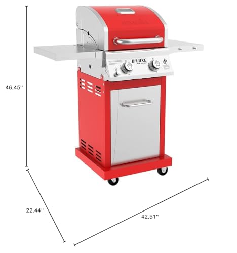 Nexgrill Deluxe 2-Burner Propane Barbecue Gas Grill with Warming Rack, 401 sq. in, 28000 BTUs, Outdoor Cooking, Patio, Barbecue Grill, Foldable Side Table, with Full stainless Steel Control Panel, Red