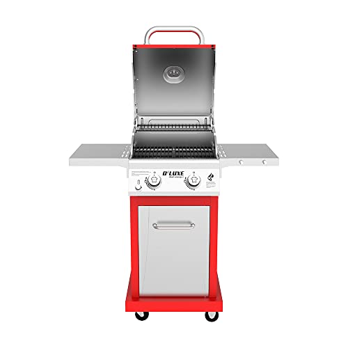 Nexgrill Deluxe 2-Burner Propane Barbecue Gas Grill with Warming Rack, 401 sq. in, 28000 BTUs, Outdoor Cooking, Patio, Barbecue Grill, Foldable Side Table, with Full stainless Steel Control Panel, Red