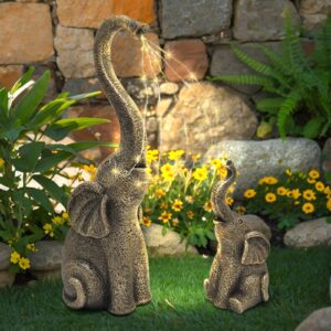 ivcoole garden statues elephant decor with led solar lights - set of 2 good luck christmas elephant gifts for women,outdoor statues yard decor for patio,porch,home - unique housewarming gifts