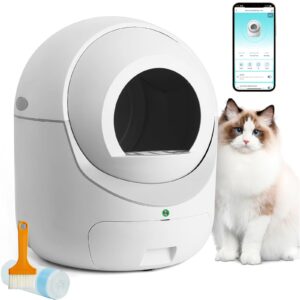 self cleaning cat litter box, anti-pinch/odor-removal design large automatic cat litter box, cat litter box for multiple cats with garbage bags/brush, all litter can use, easy clean, smart app control