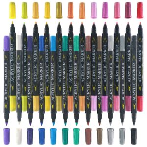 paint pens paint markers, 24 colors acrylic paint pens, dual tip acrylic markers paint pens brush and fine tip for rock painting, wood, stone, craft supplies for glass, pottery, ceramic, canvas.