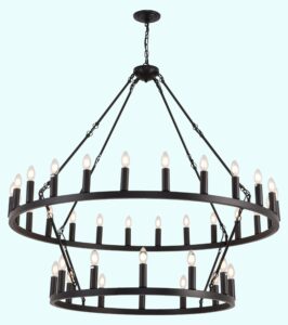 celimi wagon wheel chandelier large black round modern farmhouse light fixtures for high ceilings, dining room,living room (36-lights)