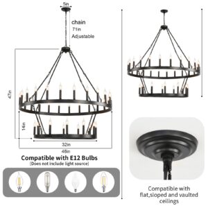 celimi Wagon Wheel Chandelier Large Black Round Modern Farmhouse Light Fixtures for High Ceilings, Dining Room,Living Room (36-lights)