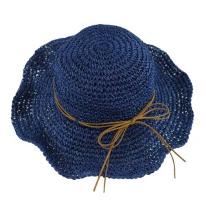 women sun hat wide brim floppy beach hat crochet straw hat breathable uv upf 50+ summer hat foldable packable travel outdoor cap navy blue