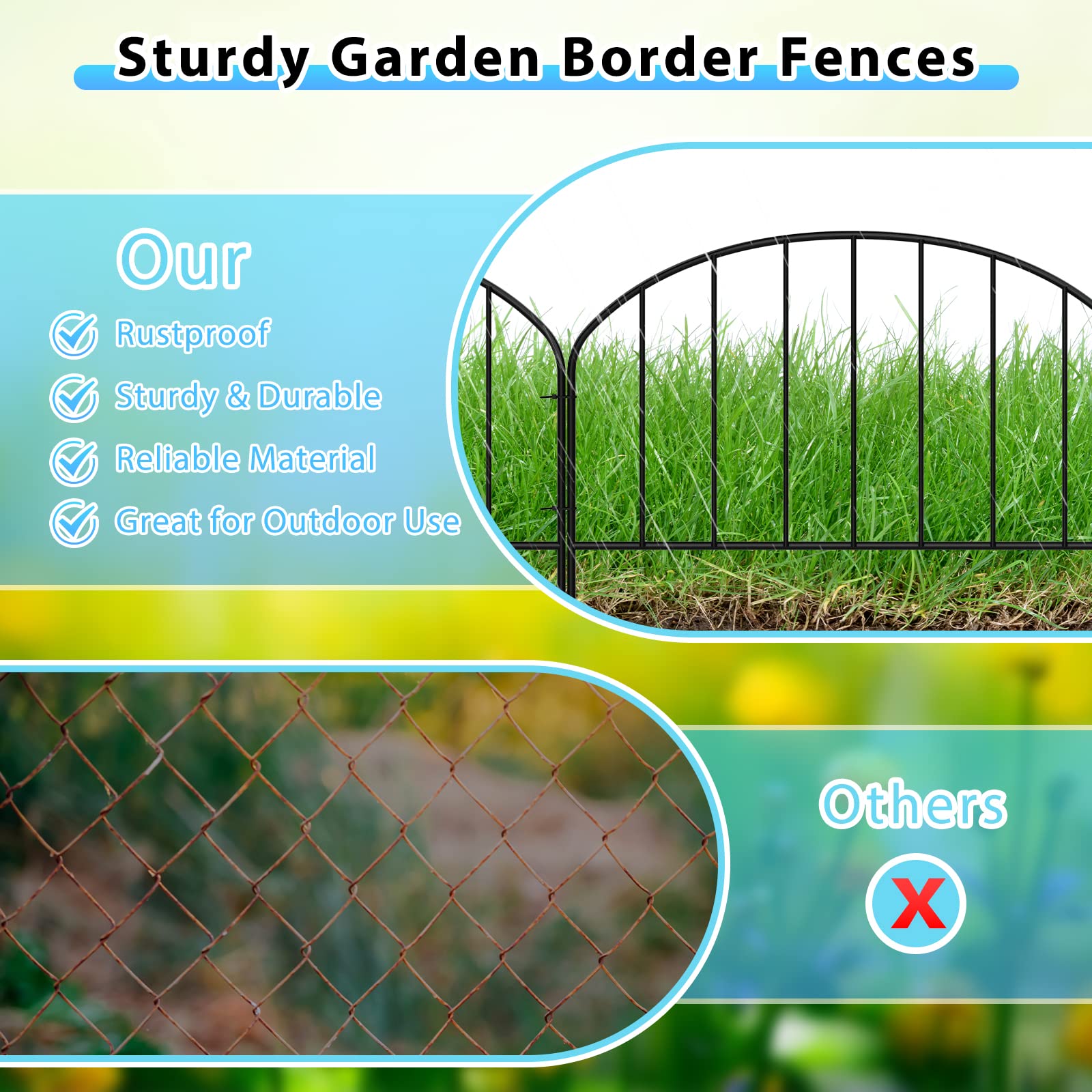 18 Panels Small Decorative Garden Fence Border, Garden Fence Animal Barrier 12.4"(H) x 24.5ft(L), Landscape Fencing for Lawn Front Yard, Tree Fence Flower Bed Fence Metal Fence Border