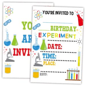 science laboratory birthday invitations, experiment double-sided fill-in invite cards for birthday party，boys, girls, kids,teen, 20 invitations with envelopes, decorations,party favor and supply-a45