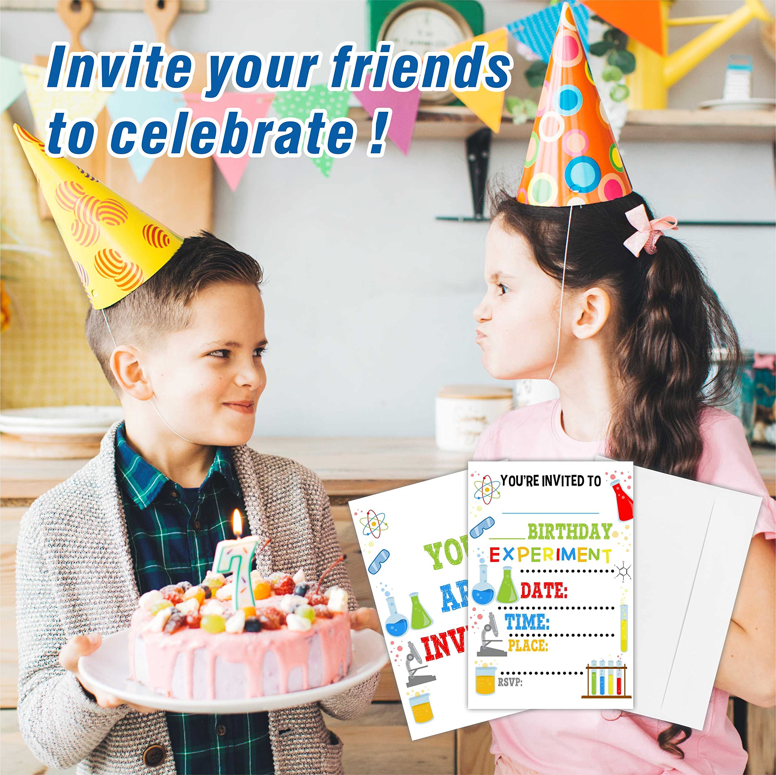 Science Laboratory Birthday Invitations, Experiment Double-Sided Fill-In Invite Cards For Birthday Party，Boys, Girls, Kids,Teen, 20 Invitations With Envelopes, Decorations,Party Favor And Supply-A45