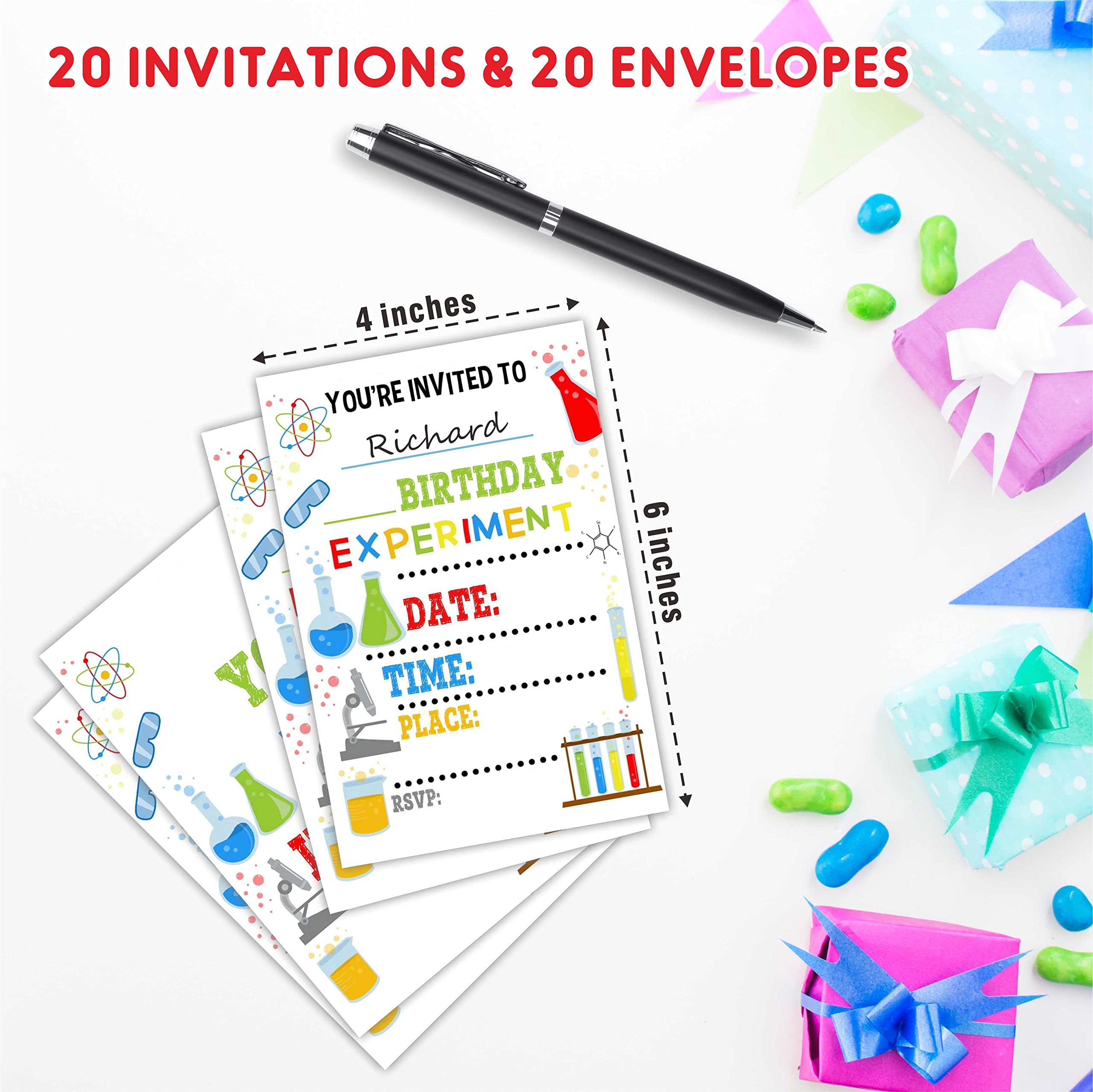 Science Laboratory Birthday Invitations, Experiment Double-Sided Fill-In Invite Cards For Birthday Party，Boys, Girls, Kids,Teen, 20 Invitations With Envelopes, Decorations,Party Favor And Supply-A45